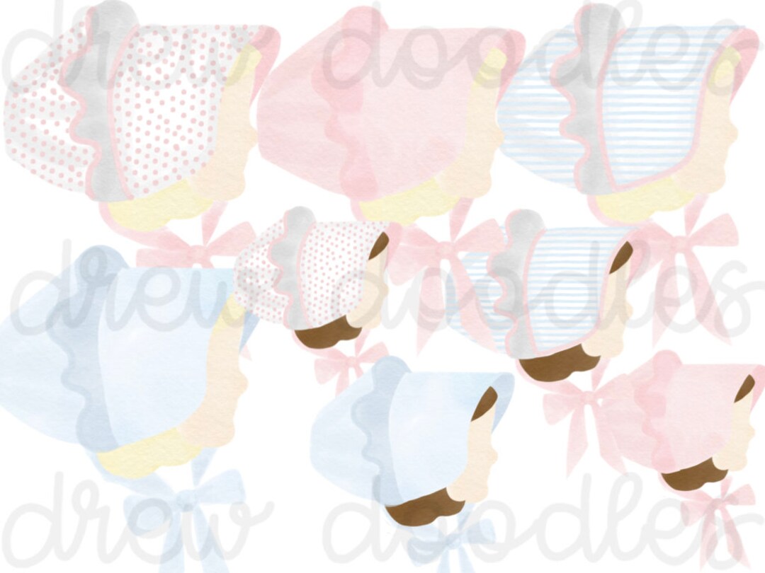 Watercolor Baby Girl Bonnet Profiles Digital Clip Art Set- Instant ...
