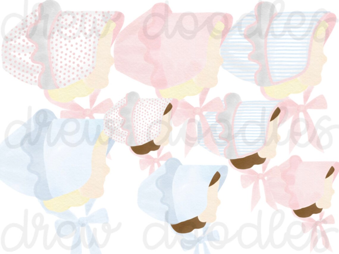 Watercolor Baby Girl Bonnet Profiles Digital Clip Art Set - Etsy
