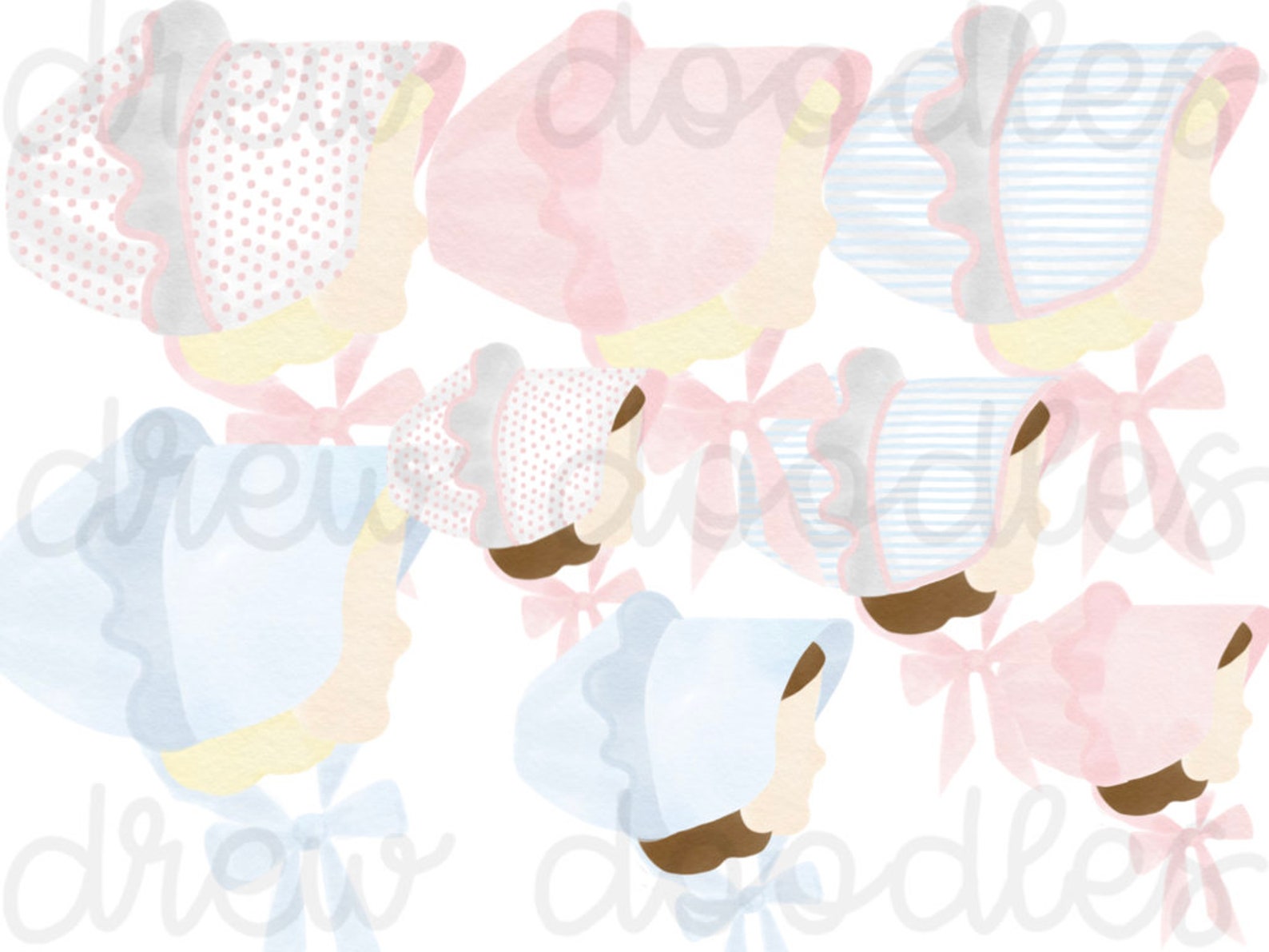 Watercolor Baby Girl Bonnet Profiles Digital Clip Art Set - Etsy