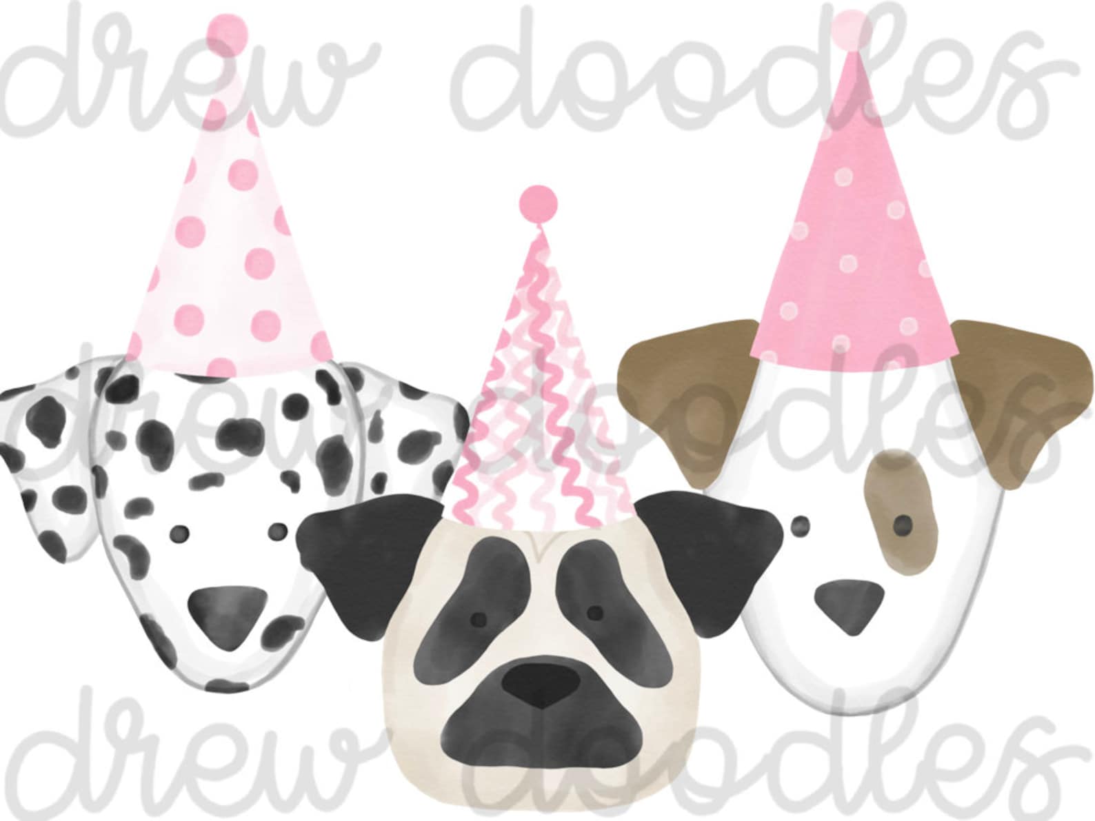 Watercolor Pink Party Dog Heads Digital Clip Art Set Instant - Etsy