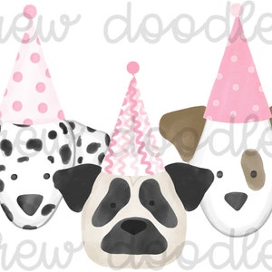 Watercolor Pink Party Dog Heads Digital Clip Art Set- Instant Download ...