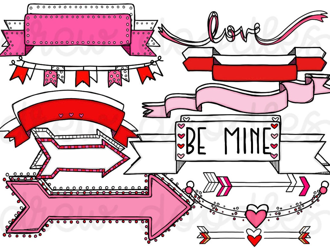 Valentine's Day Banners and Arrows Digital Clip Art Set- Color and ...