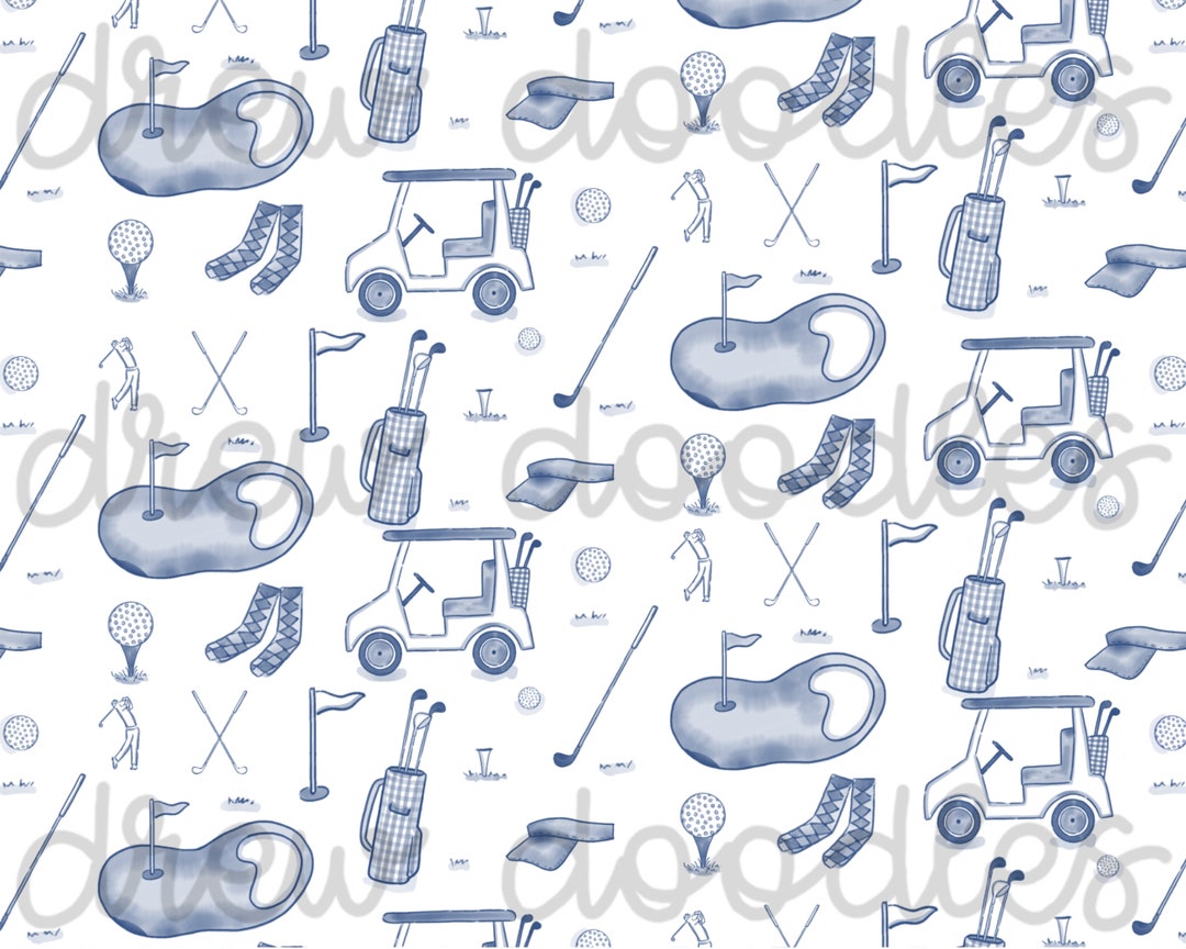 Watercolor Navy Blue Golf Toile Print Digital Papers Backgrounds 4x6 an ...