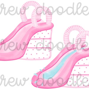 Watercolor Pink Water Slide, Inflatable Slide Digital Clip Art Set ...
