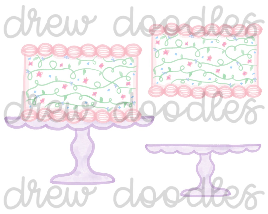 Watercolor Pastel Floral Birthday Cake and Stand Digital Clip Art Set ...