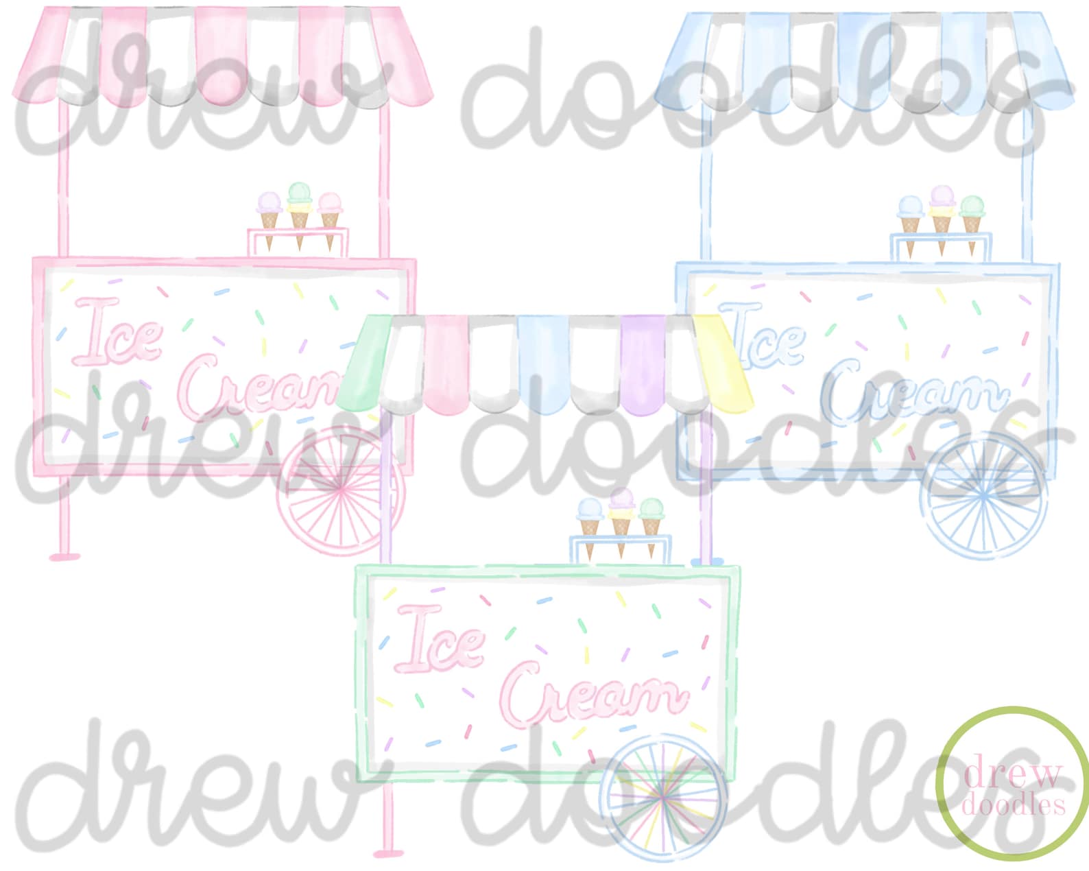 Watercolor Pastel Ice Cream Carts Digital Clip Art Set - Etsy