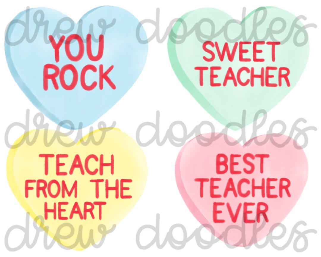 Watercolor TEACHER Valentine's Day Conversation Hearts Candy Hearts ...