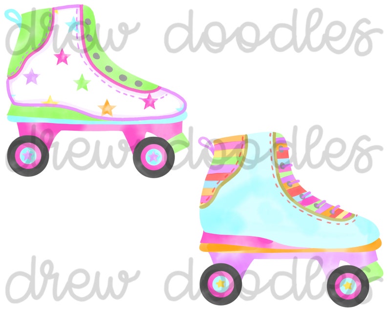 Watercolor Roller Skates Digital Clip Art Set Instant - Etsy