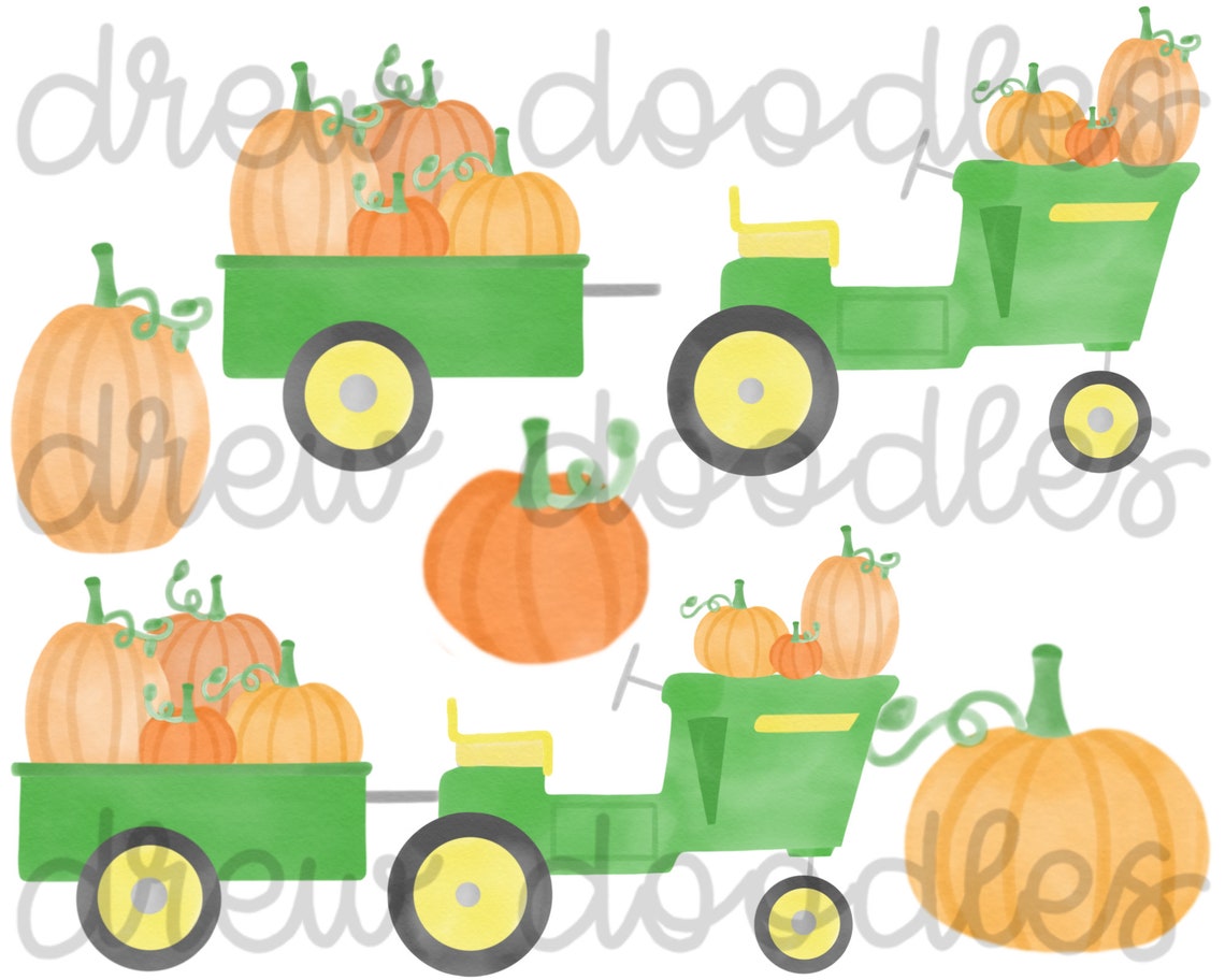 Watercolor Pumpkin Tractor Farm Digital Clip Art Set Instant | Etsy