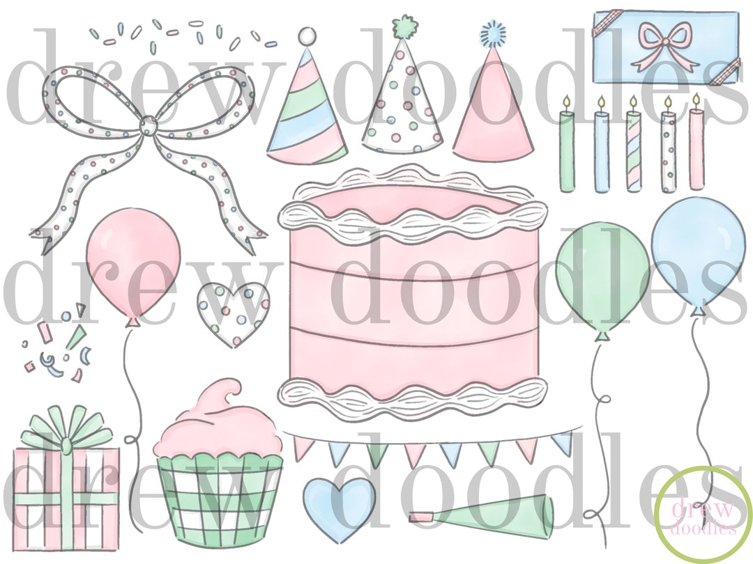 Watercolor Pastel Birthday Jumbo Digital Clip Art Set- Instant Download ...