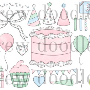 Watercolor Pastel Birthday Jumbo Digital Clip Art Set- Instant Download ...