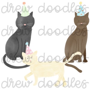Watercolor Birthday Cats Family Digital Clip Art Set- Instant Download ...