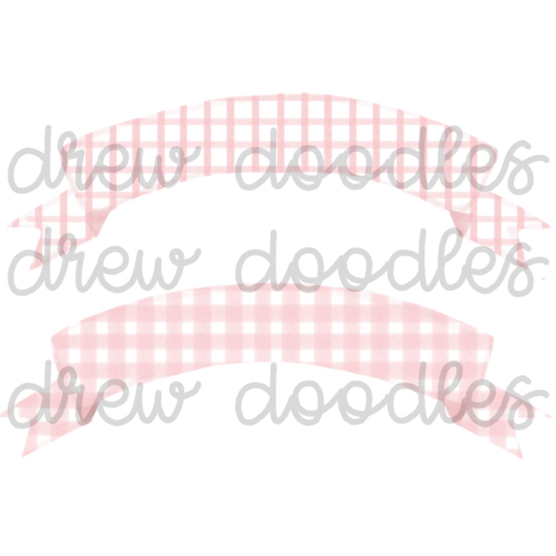 Watercolor Pink Gingham Banners Digital Clip Art Set Instant - Etsy