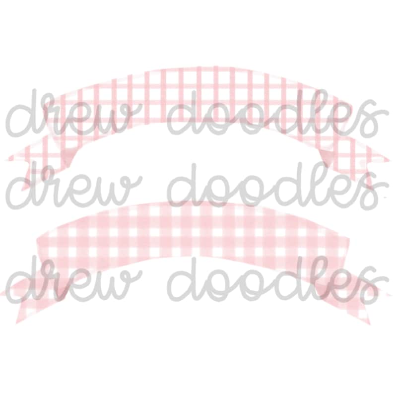 Watercolor Pink Gingham Banners Digital Clip Art Set Instant - Etsy