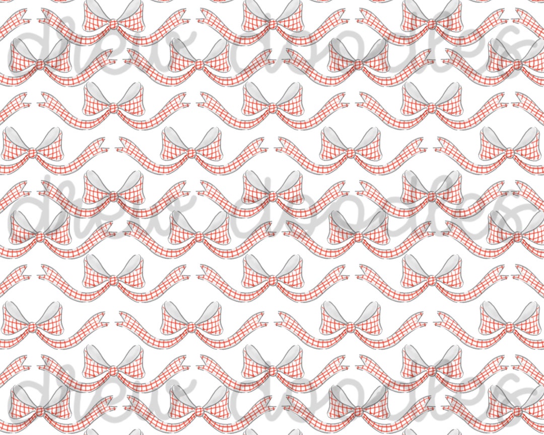 Watercolor Red Gingham Bow Ribbon Print Pattern Digital Papers ...