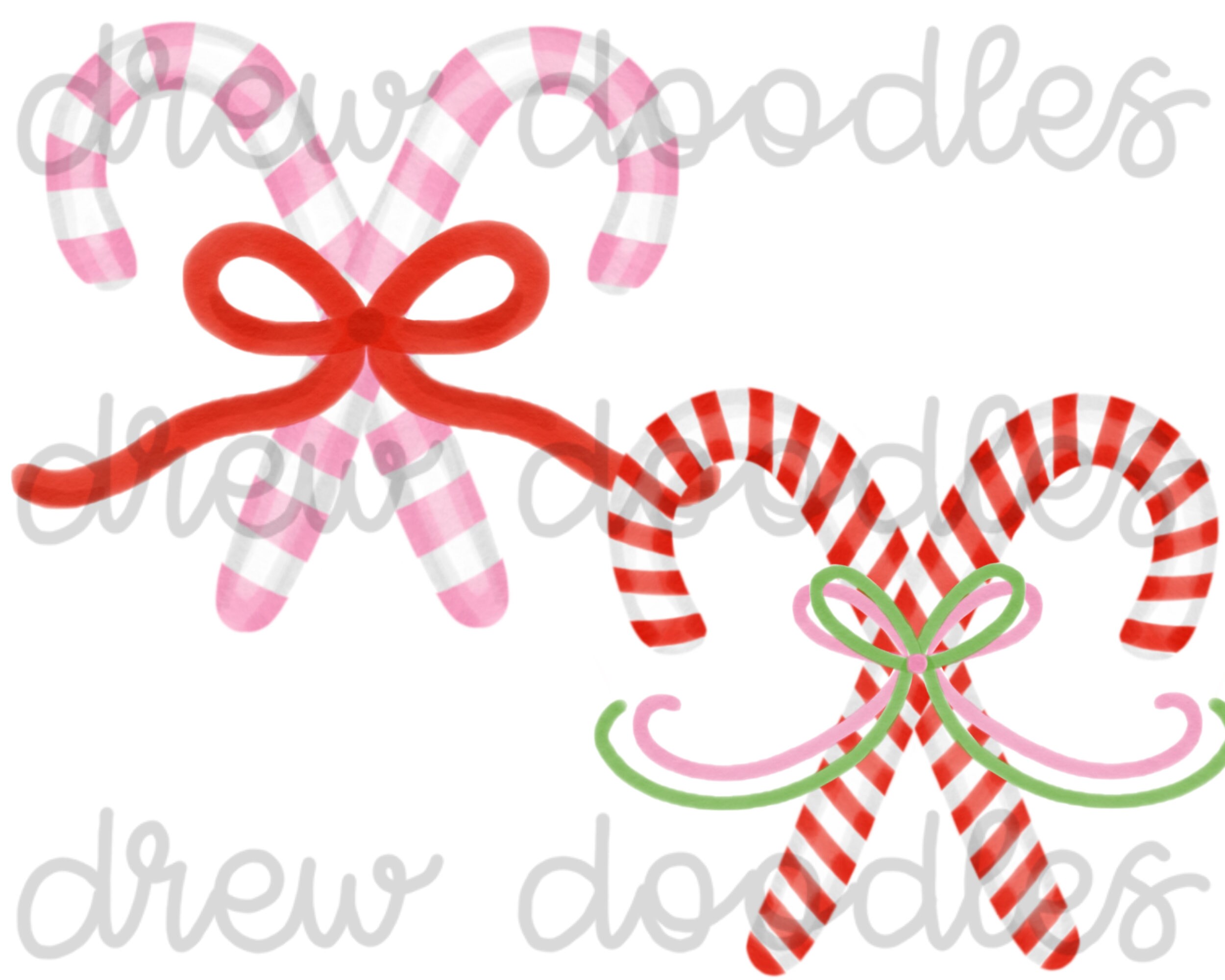 Watercolor Candy Canes Clip Art: Red, Pink Bows (digital Download) - Etsy