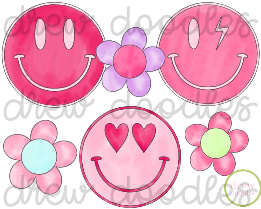 Watercolor Smiley Faces and Flowers Clip Art Set- Instant Download - Etsy