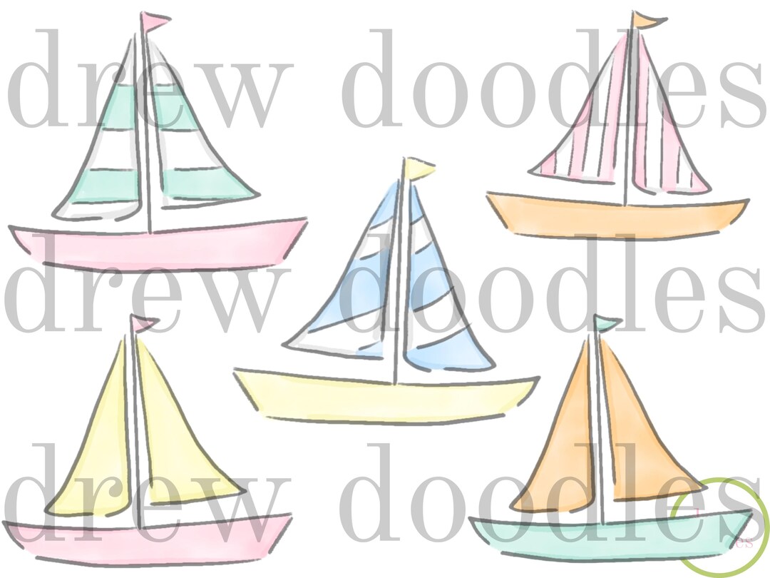 Watercolor Pastel Sailboats Digital Clip Art Set- Instant Download - Etsy