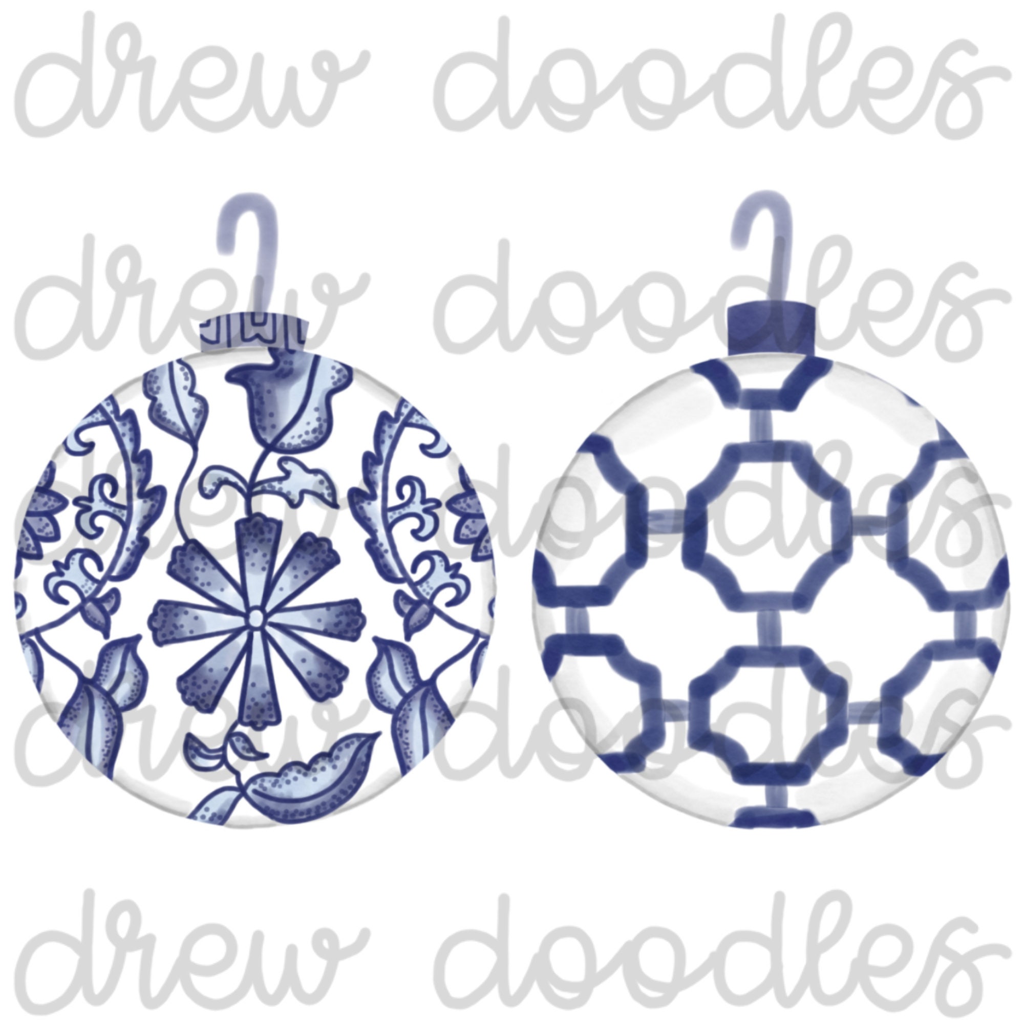 Watercolor Chinoiserie Christmas Ornaments Digital Clip Art - Etsy
