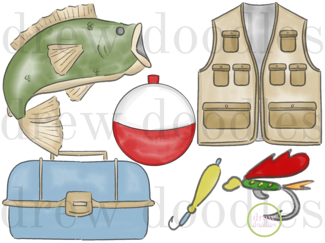 Watercolor Fishing Digital Clip Art Set- Instant Download - Etsy