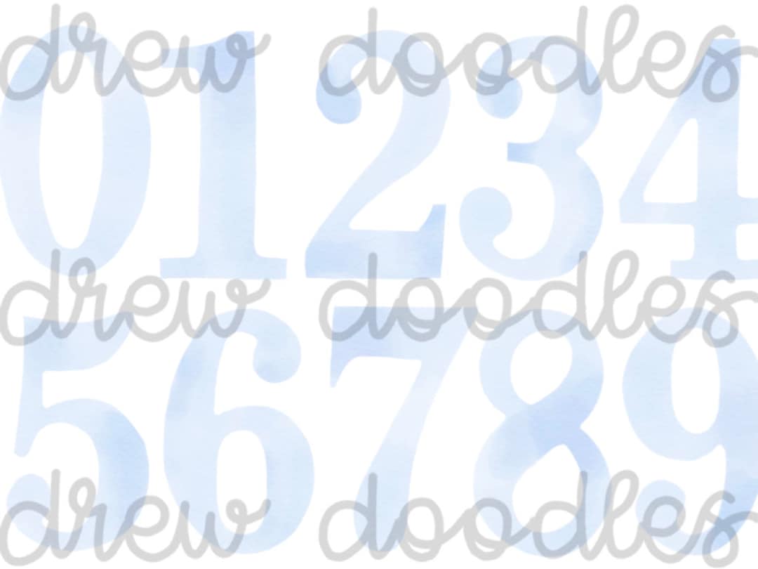 Watercolor Light Blue Numbers 0-9 Digital Clip Art Set- Instant ...