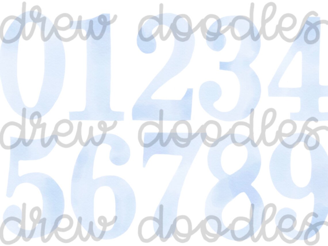 Watercolor Light Blue Numbers 0-9 Digital Clip Art Set | Etsy