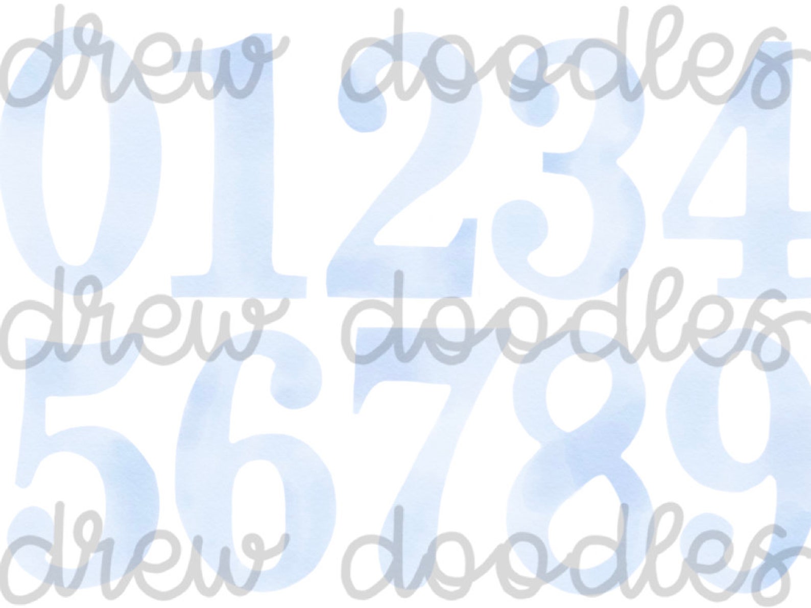 Watercolor Light Blue Numbers 0-9 Digital Clip Art Set | Etsy