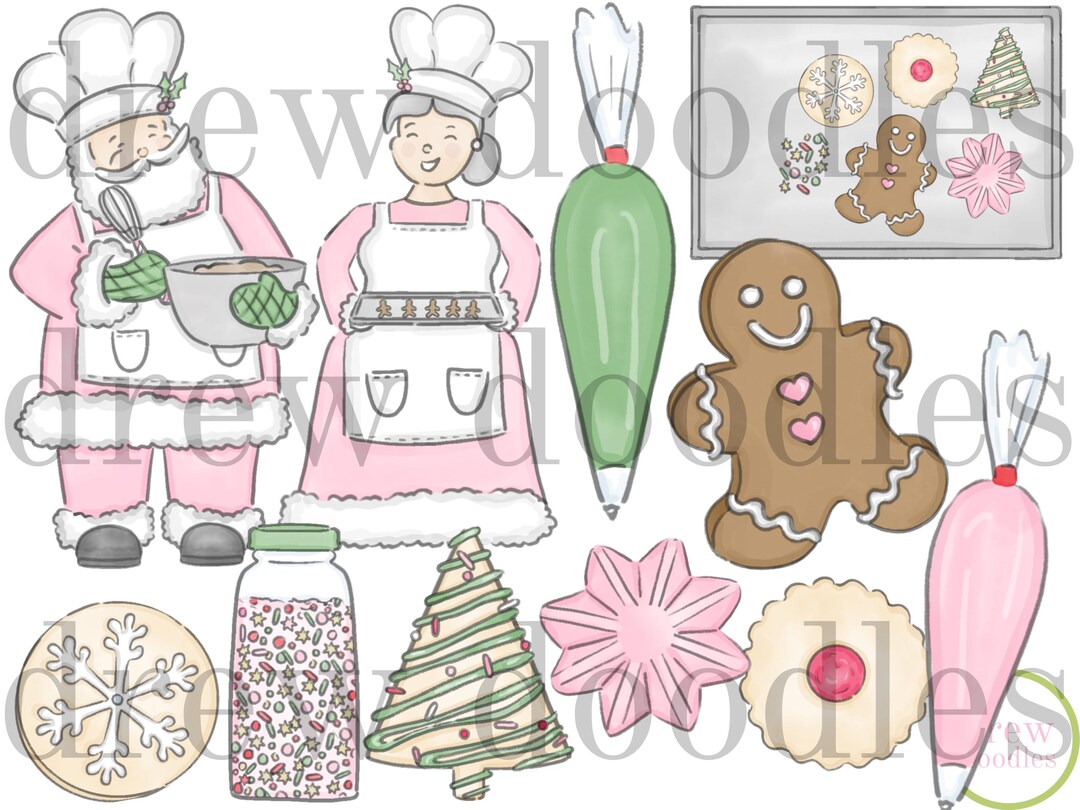 Watercolor Pastel Christmas Cookies Baking With Santa Digital Clip Art ...