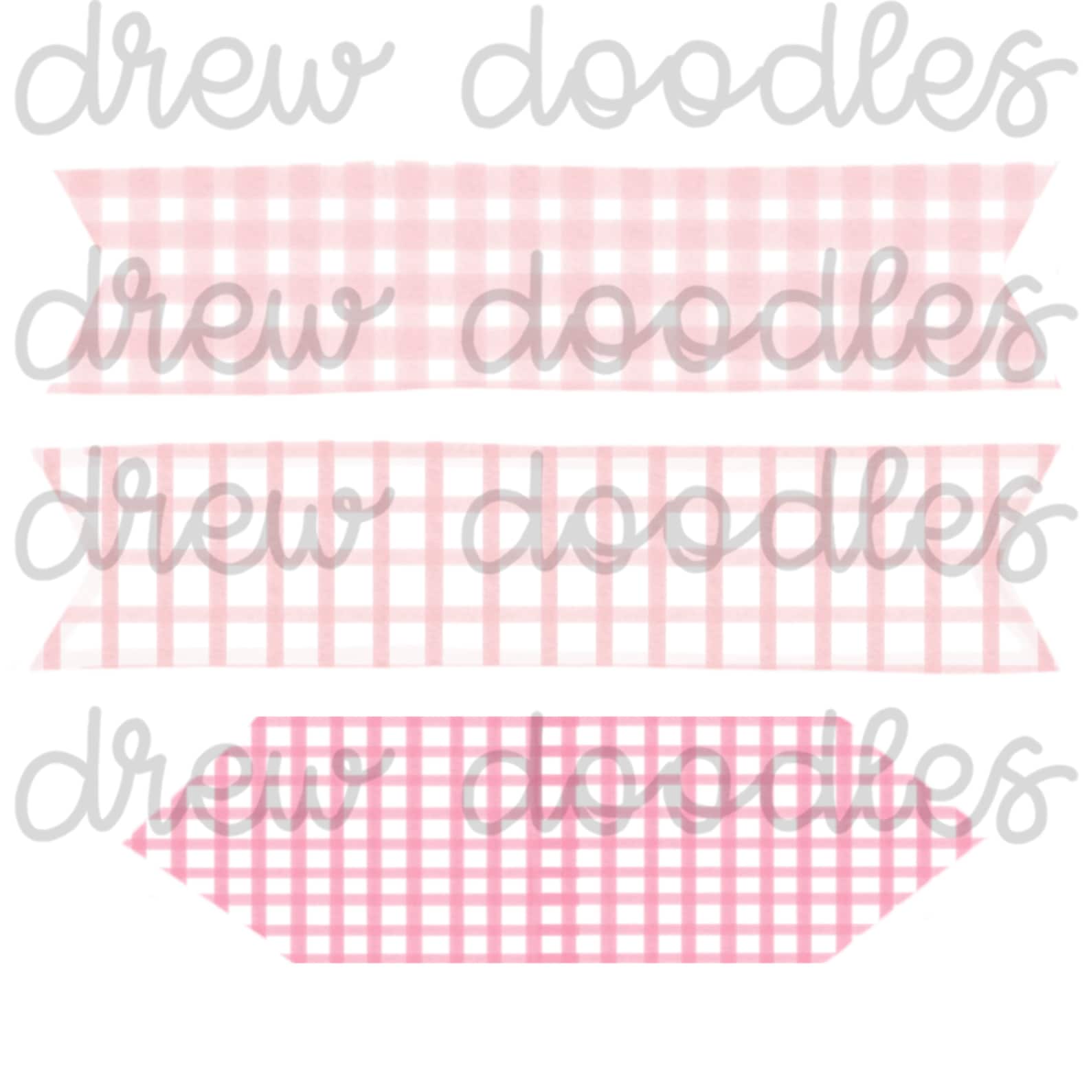 Watercolor Pink Gingham Banners Digital Clip Art Set Instant - Etsy