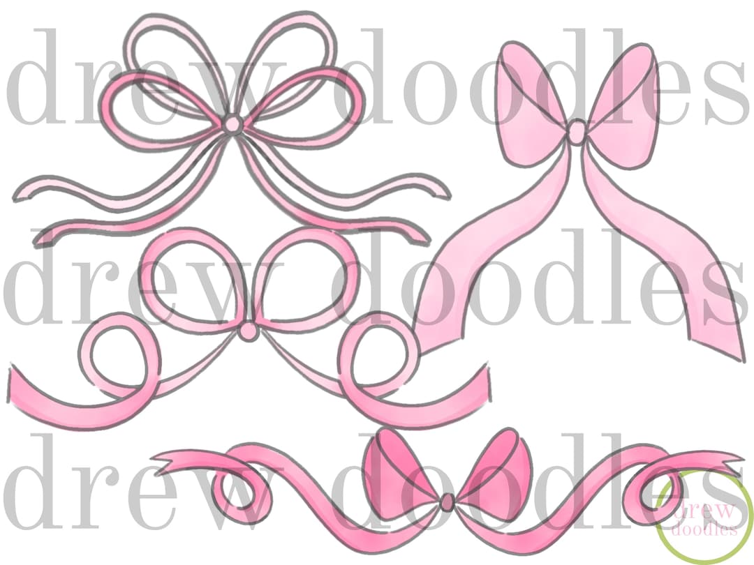 Watercolor Pink Bows Digital Clip Art Set- Instant Download - Etsy