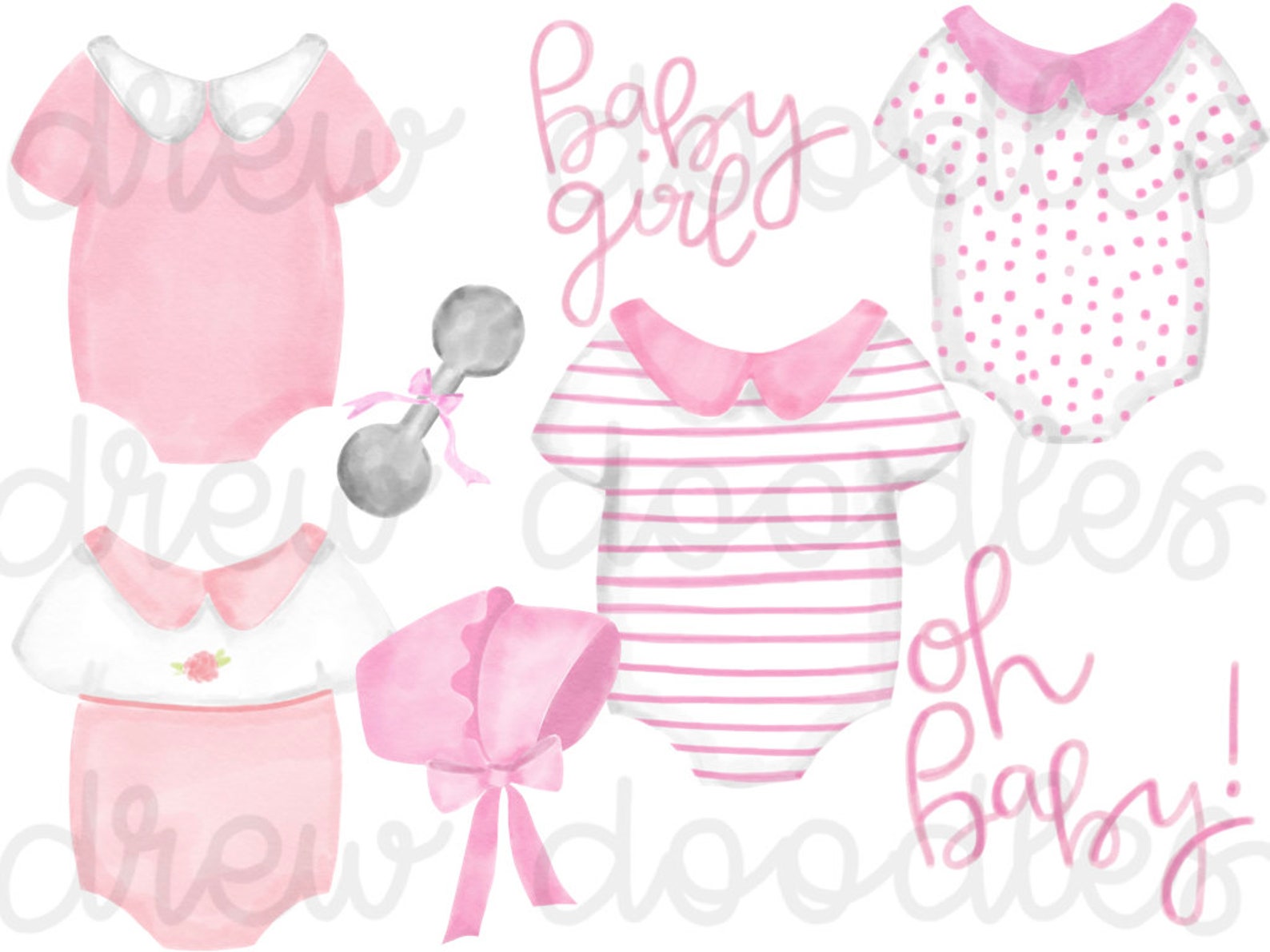 Watercolor Baby Girl Digital Clip Art Set Instant Download | Etsy