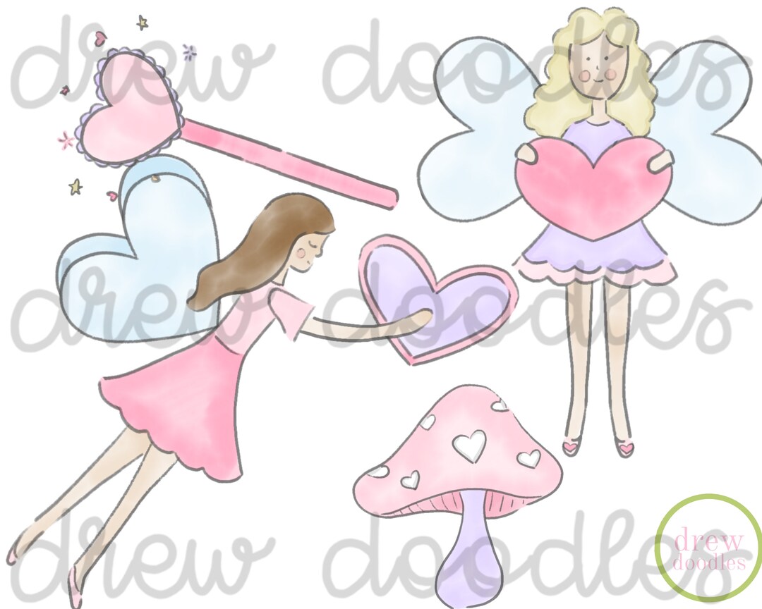 Watercolor Valentine's Day Fairies Digital Clip Art Set- Instant ...