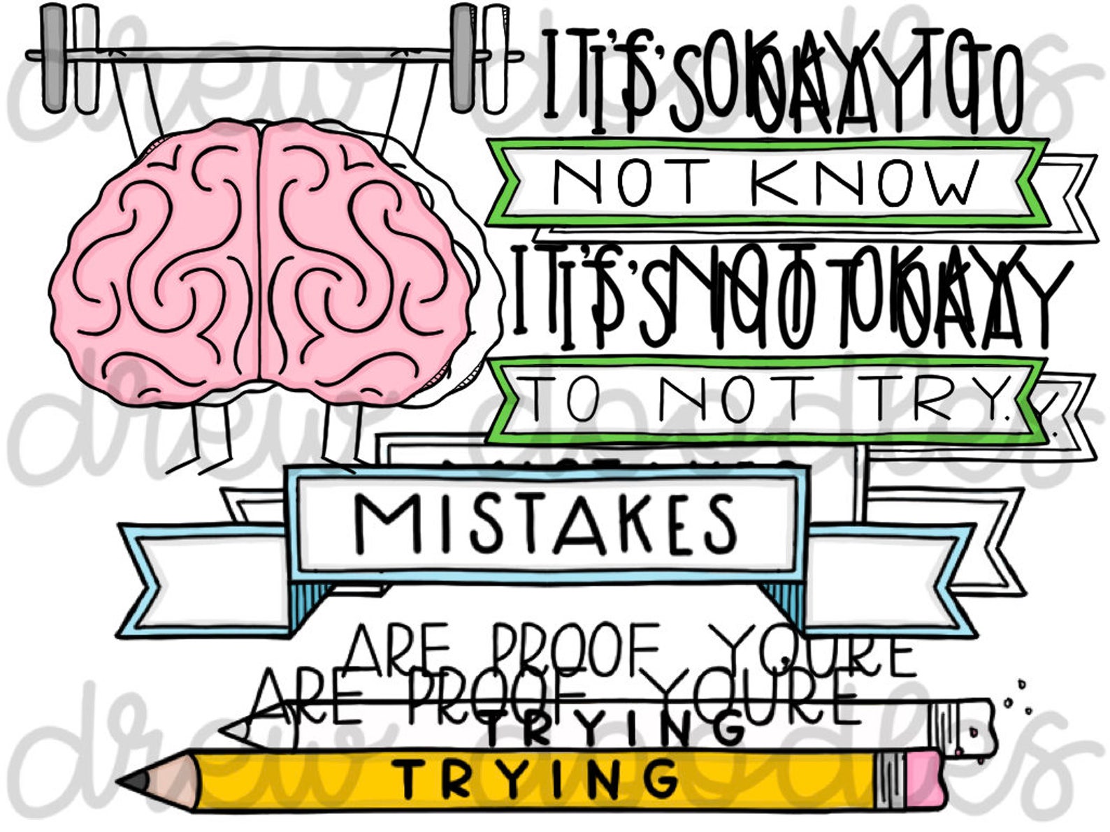 Growth Mindset Doodles Digital Clip Art Set Color and Black - Etsy
