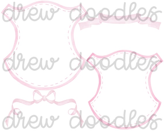 Watercolor Light Pink Bow Crest Banner Frame Digital Clip Art - Etsy