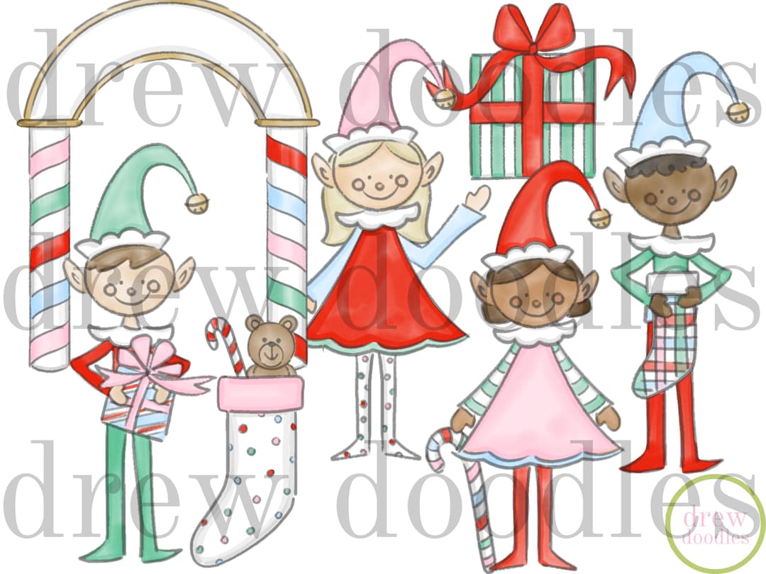 Watercolor North Pole Elves Digital Clip Art Set- Instant Download - Etsy