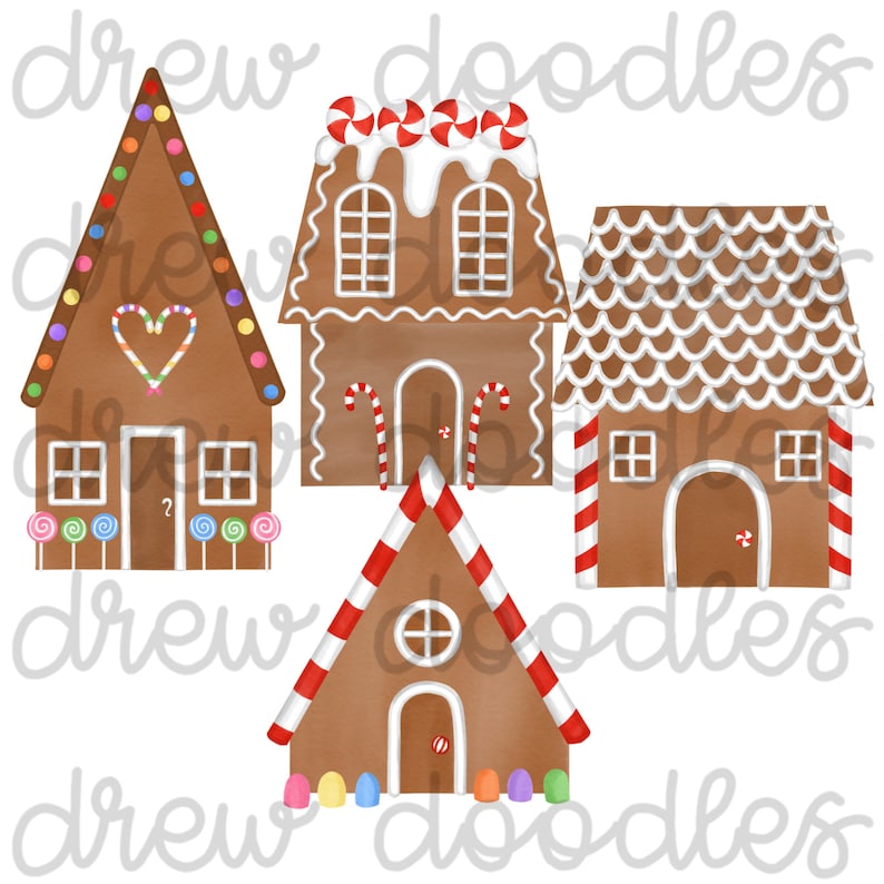 Watercolor Christmas Gingerbread Houses Digital Clip Art Set - Etsy