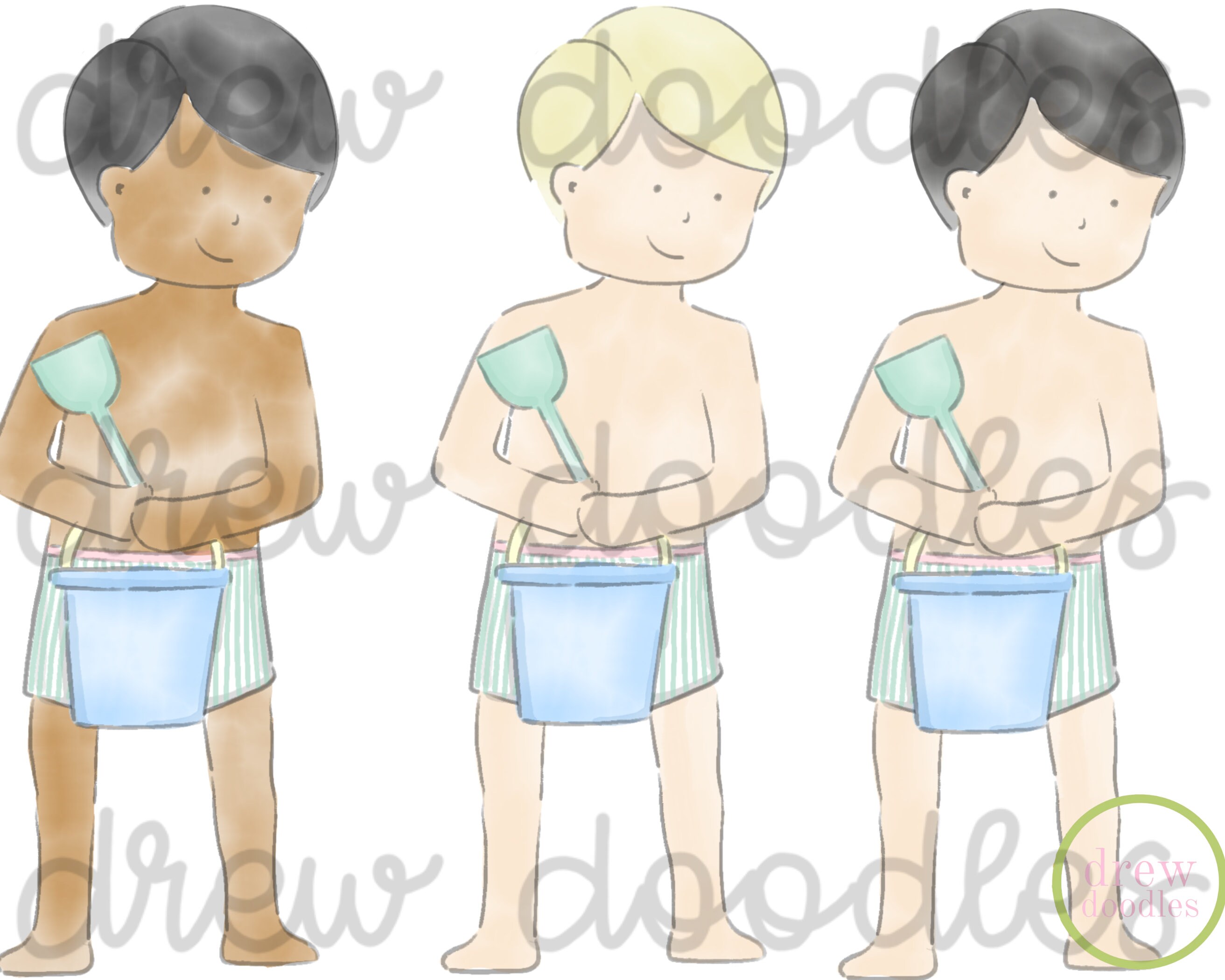 Watercolor Beach Boys Digital Clip Art Set Instant Download - Etsy