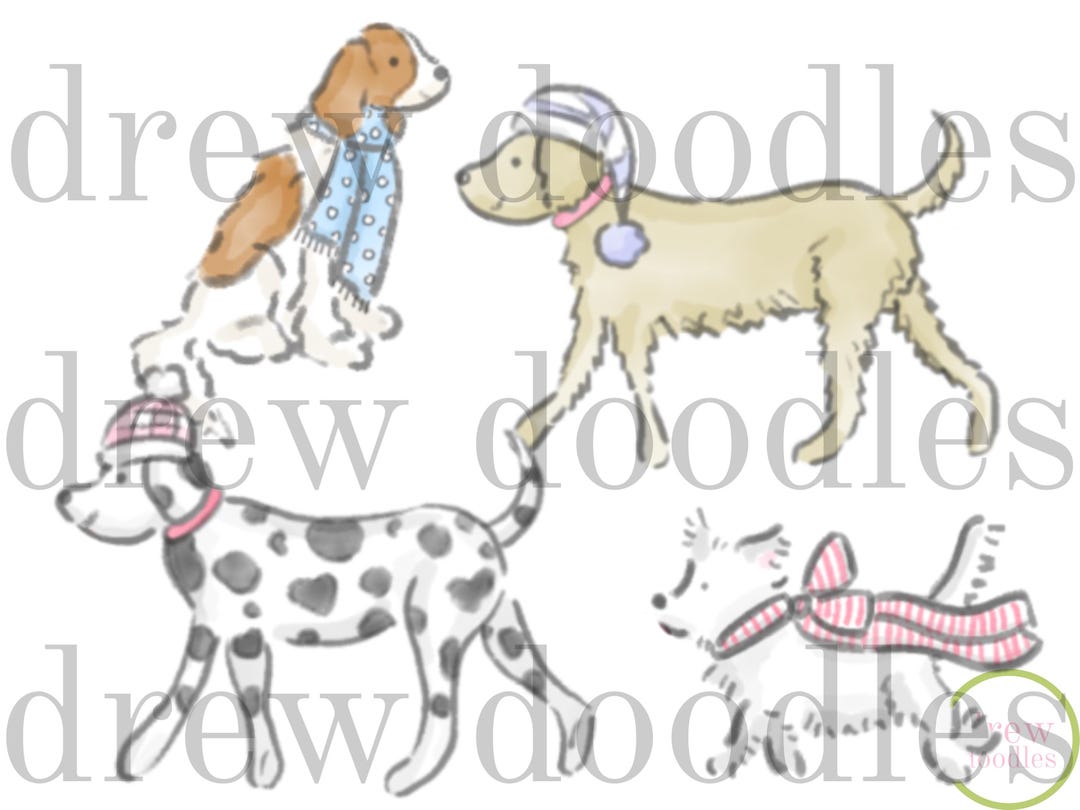 Watercolor Winter Dogs Digital Clip Art Set- Instant Download - Etsy