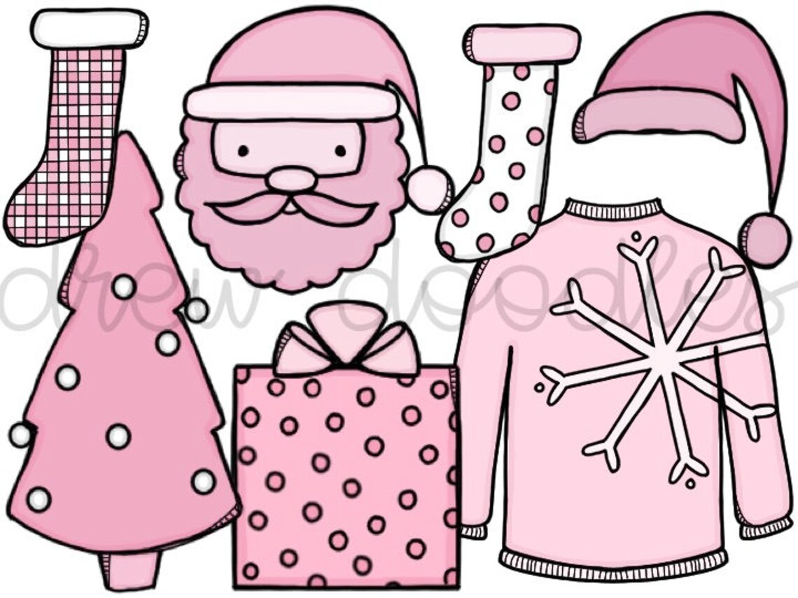 Pink Christmas Digital Clip Art Set | Etsy