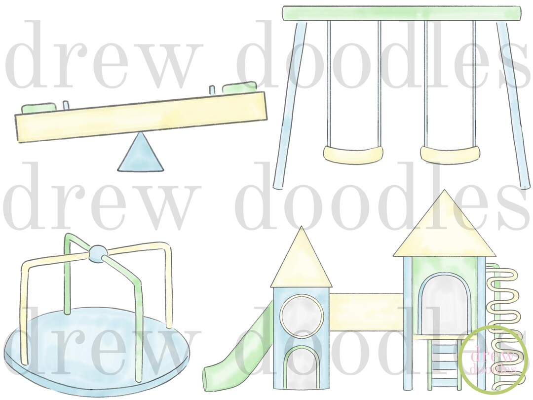 Watercolor School Pastel Playground Digital Clip Art Set- Instant ...