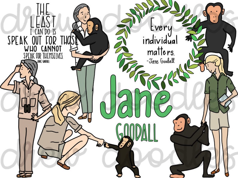 Jane Goodall Digital Clip Art Set Instant Download | Etsy