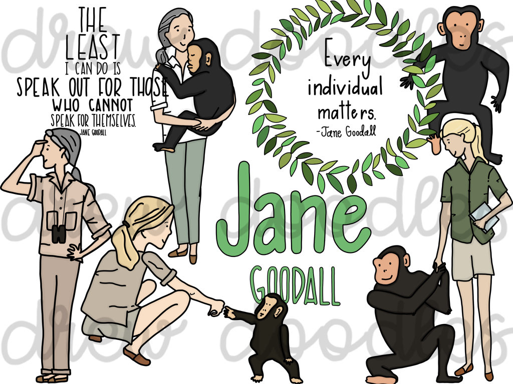 Jane Goodall Digital Clip Art Set Instant Download | Etsy