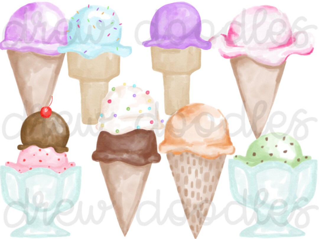 Watercolor Ice Cream Digital Clip Art Set- Instant Download - Etsy