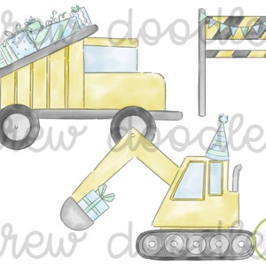 Watercolor Birthday Construction Trucks Digital Clip Art Set- Instant ...