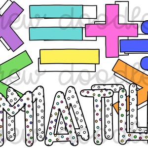 Math Doodles Digital Clip Art Set- Color and Black Line COMBO- Instant ...