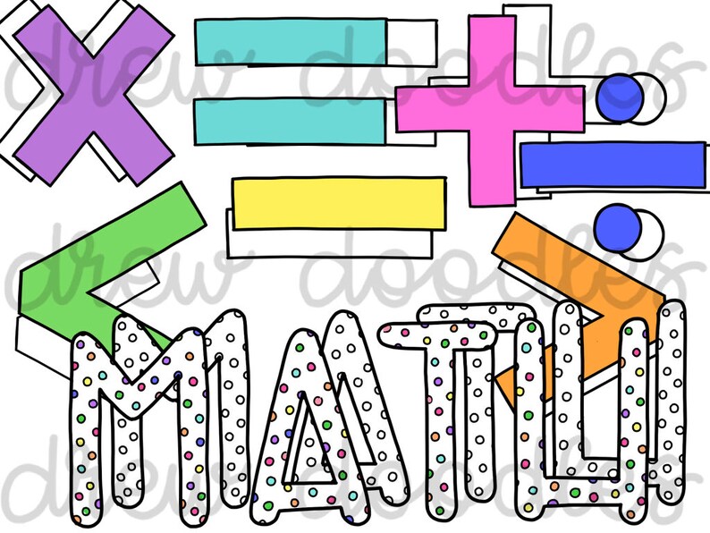 Math Doodles Digital Clip Art Set- Color and Black Line COMBO- Instant ...