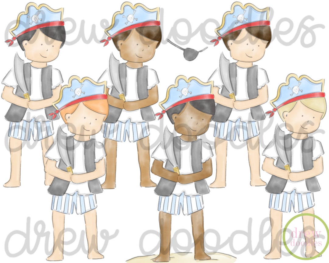 Watercolor Light Blue Pirate Boys Digital Clip Art Set- Instant ...