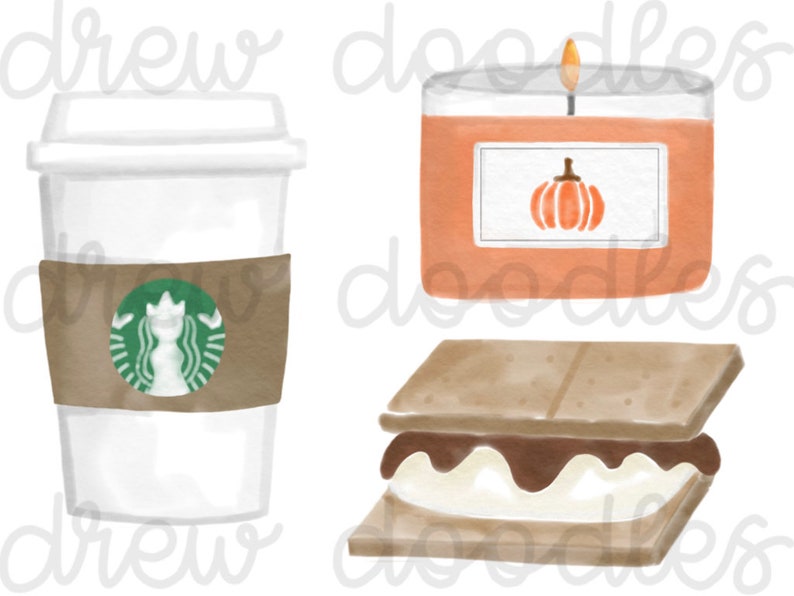 Watercolor Fall Essentials Digital Clip Art Set Instant - Etsy