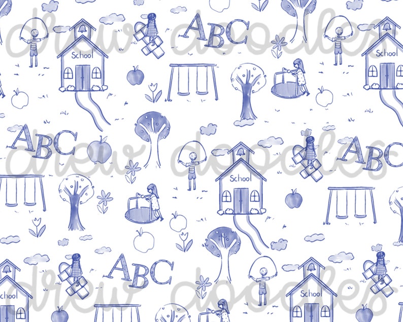 Watercolor Navy Blue School Toile Digital Papers Backgrounds - Etsy