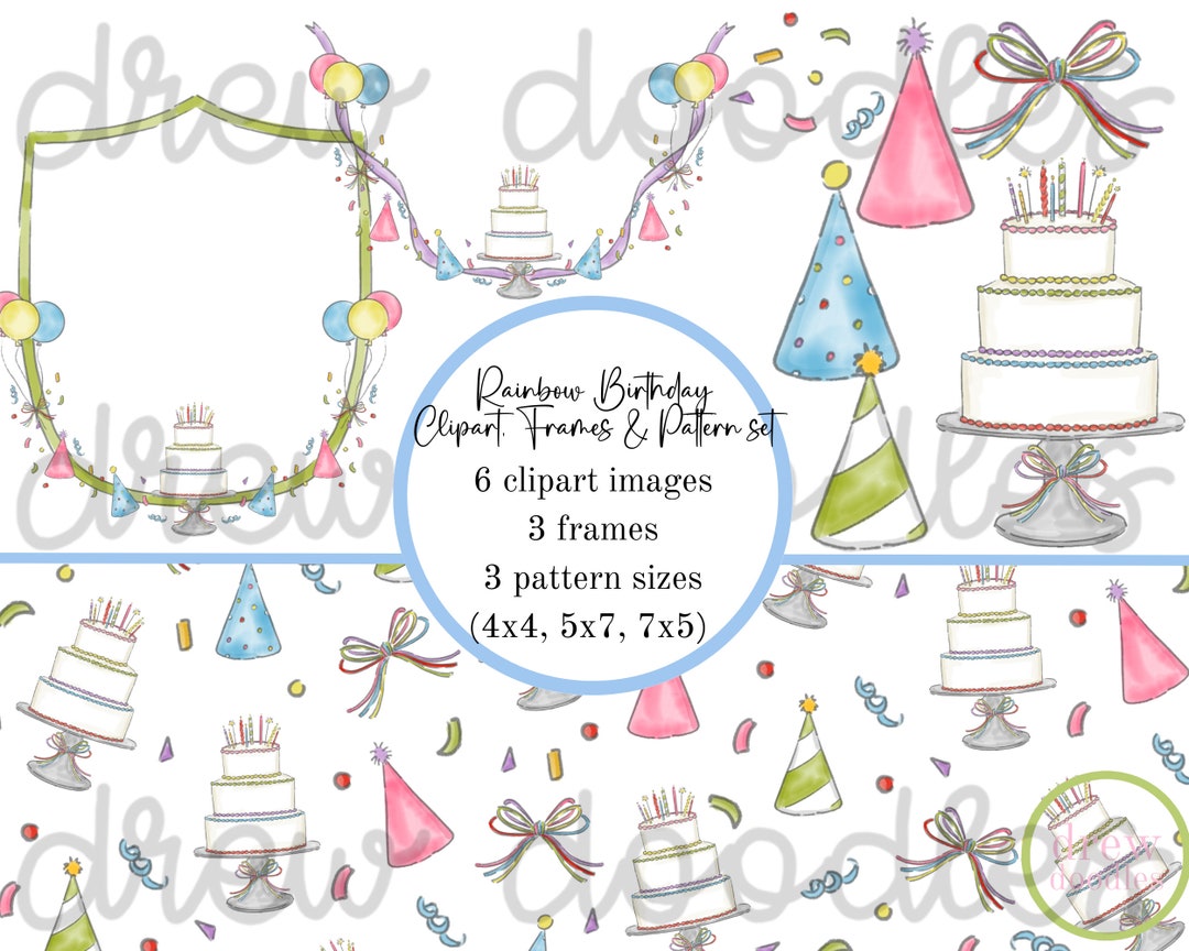 Watercolor Rainbow Birthday Crests, Clip Art, and Patterns COMBO ...